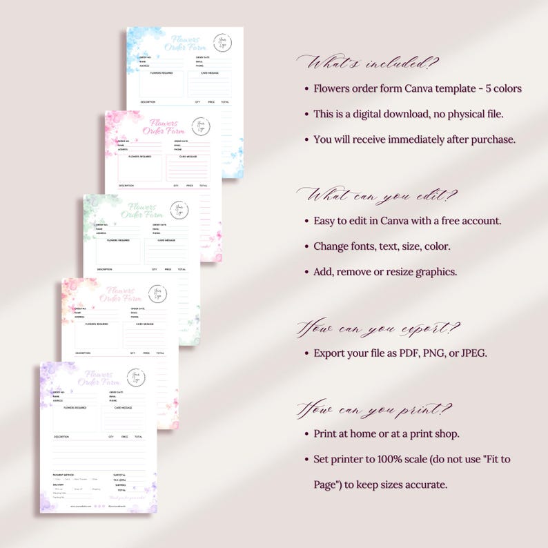 Florist Order Form, Flower Arrangement Client Consultation, Instant ...