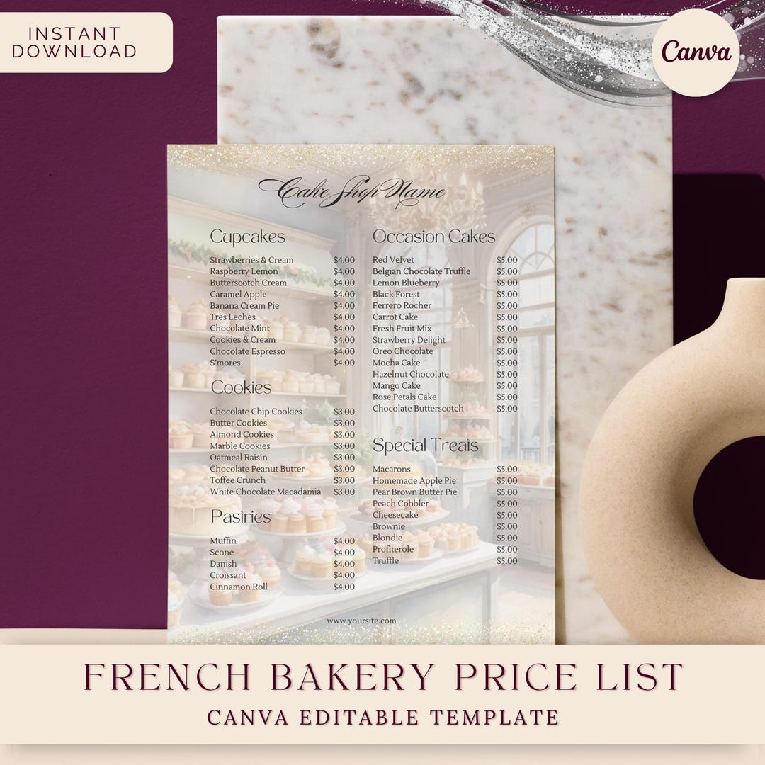 Cake Price List, Coffee Shop Menu, Bakery Pricing Sheet, Cake Business ...