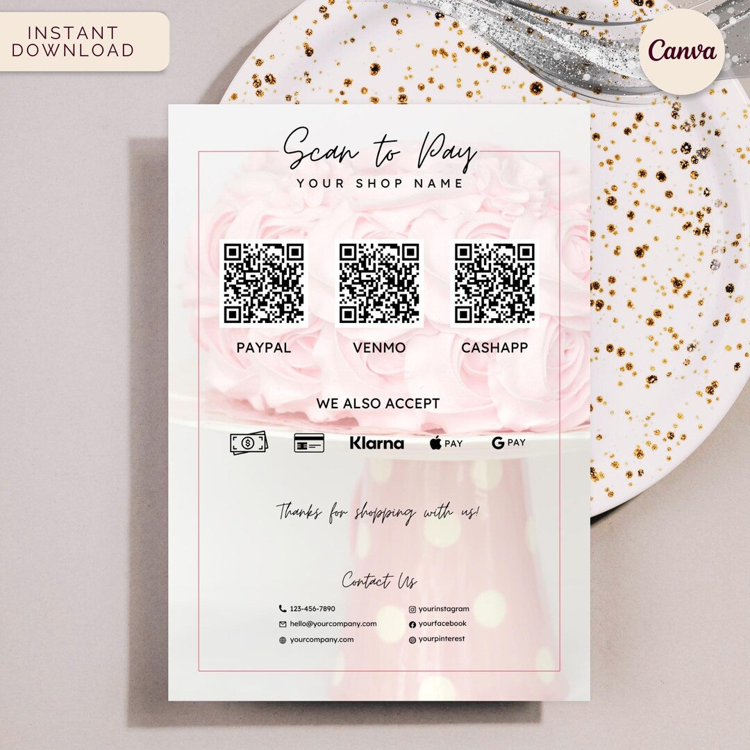 Scan to Pay Sign, Cake Shop Payment Sign, Bakery QR Code, Instant ...