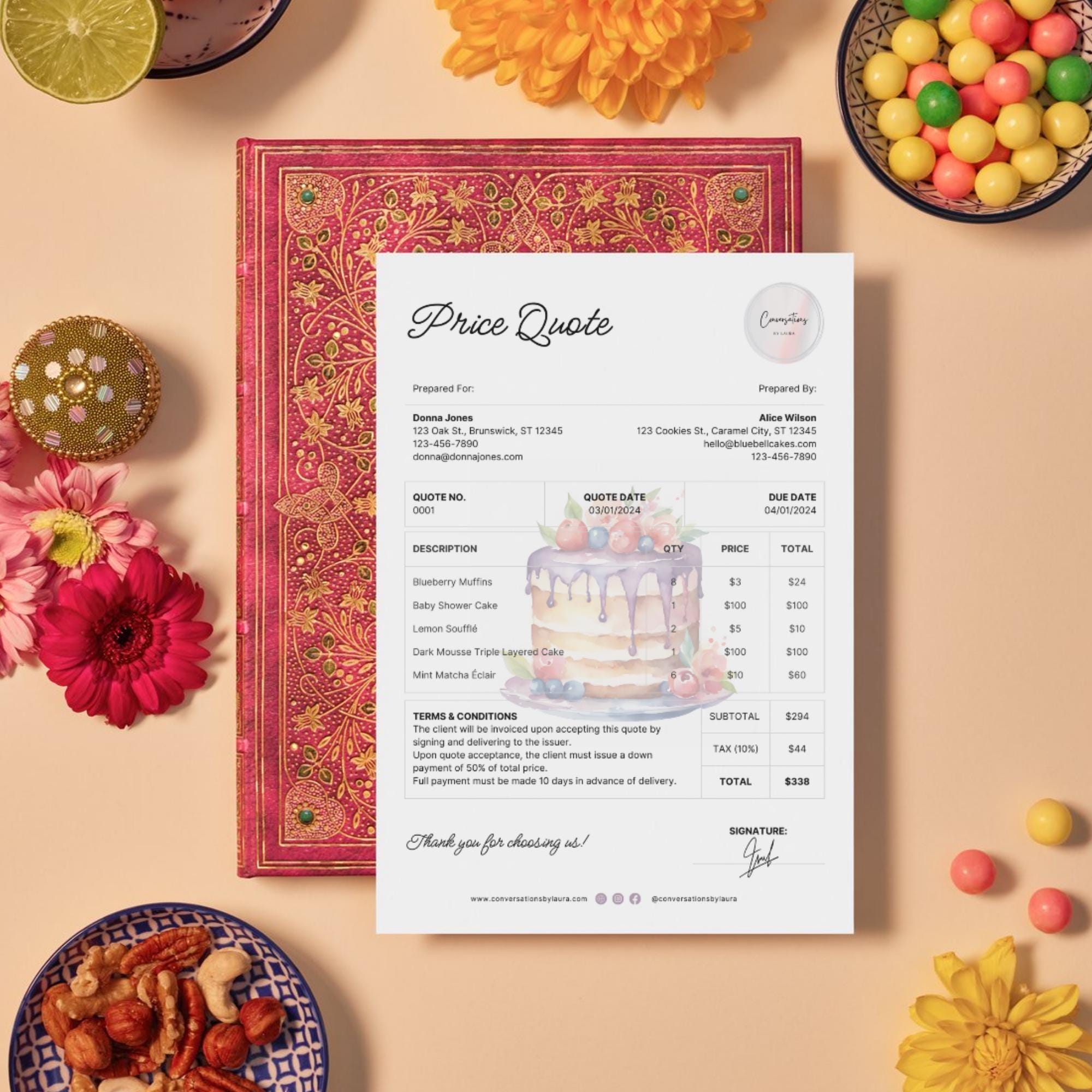 Cake Shop Price Quote, Bakery Quotation, Instant Download Editable ...