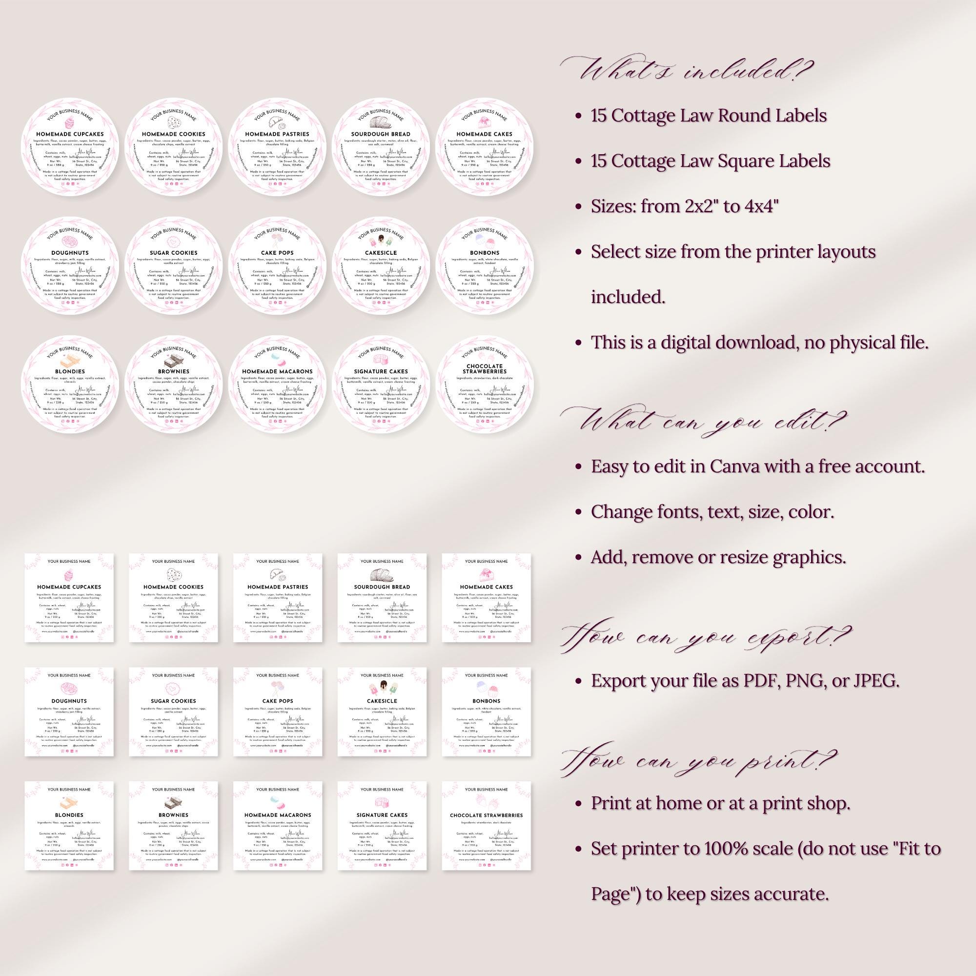 Cottage Law Bakery Labels Bundle, Cake Shop Ingredient Stickers ...