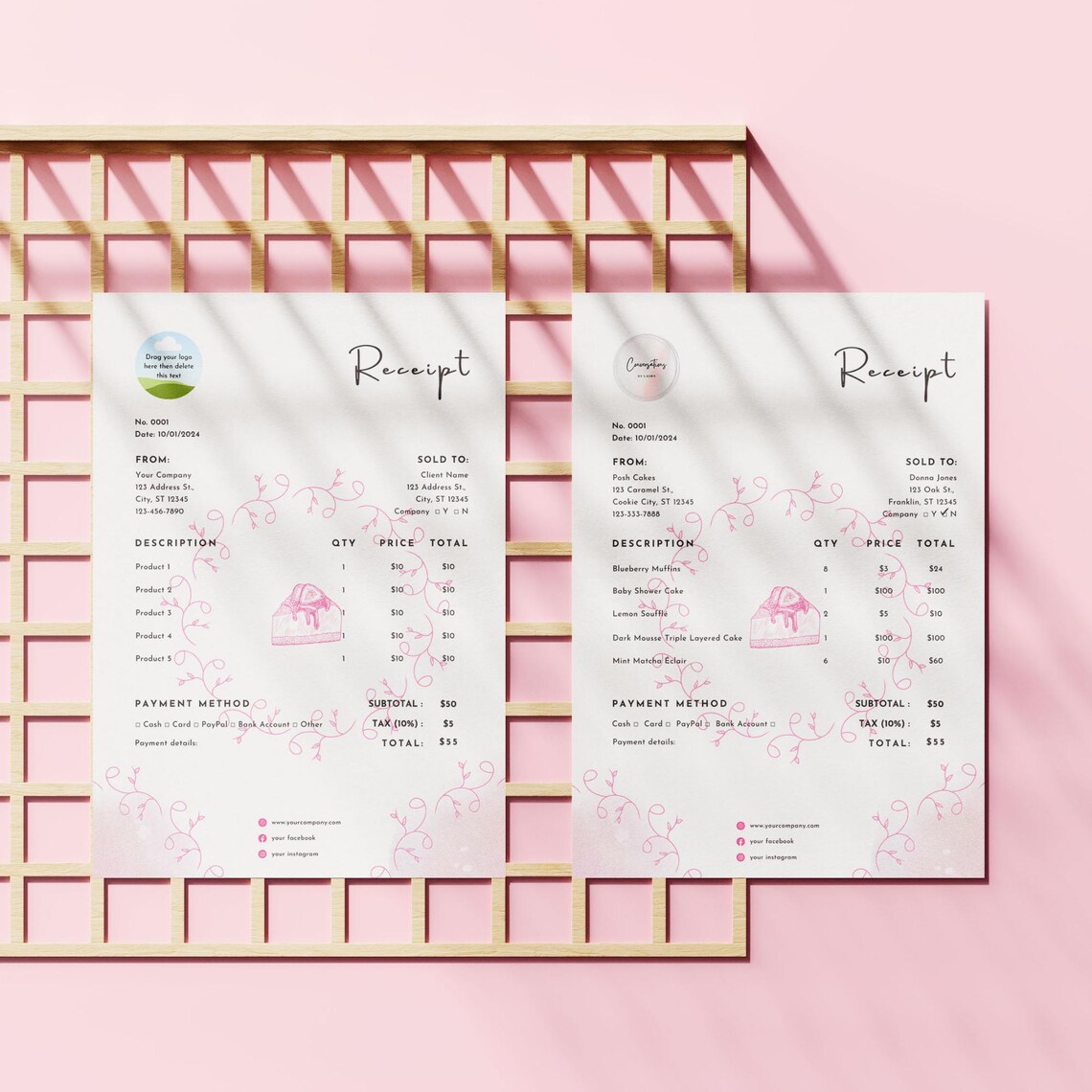 Bakery Receipt Editable Canva Template | Payment Receipt | Cake Shop ...