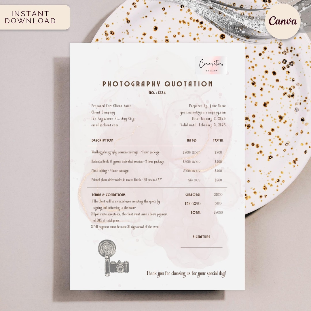 Photography Price Quote, Photoshoot Quotation, Instant Download ...