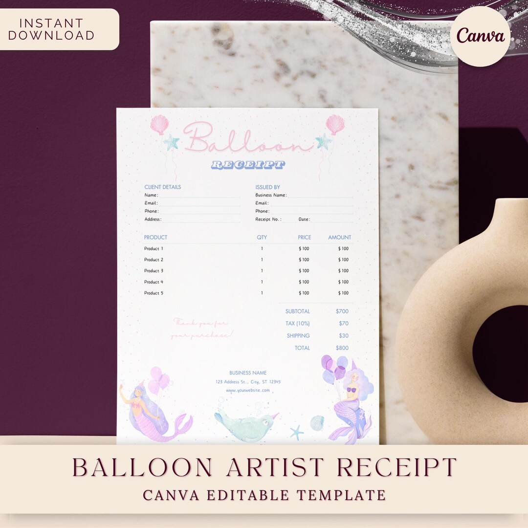Balloon Business Receipt, Balloon Artist Payment Confirmation, Party ...