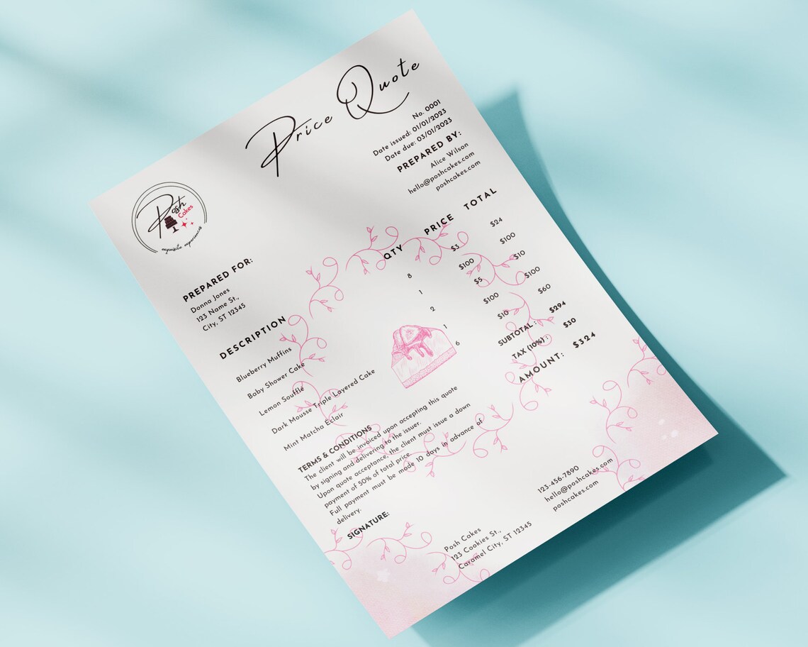 Bakery Price Quote Editable Canva Template Deluxe Bakery Collection ...