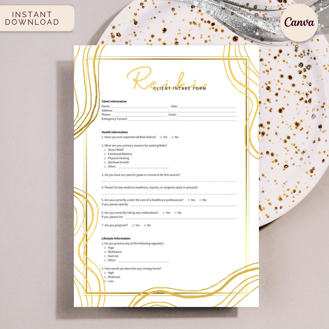 Reiki Client Intake Form, Reiki Practitioner Client Onboarding File ...