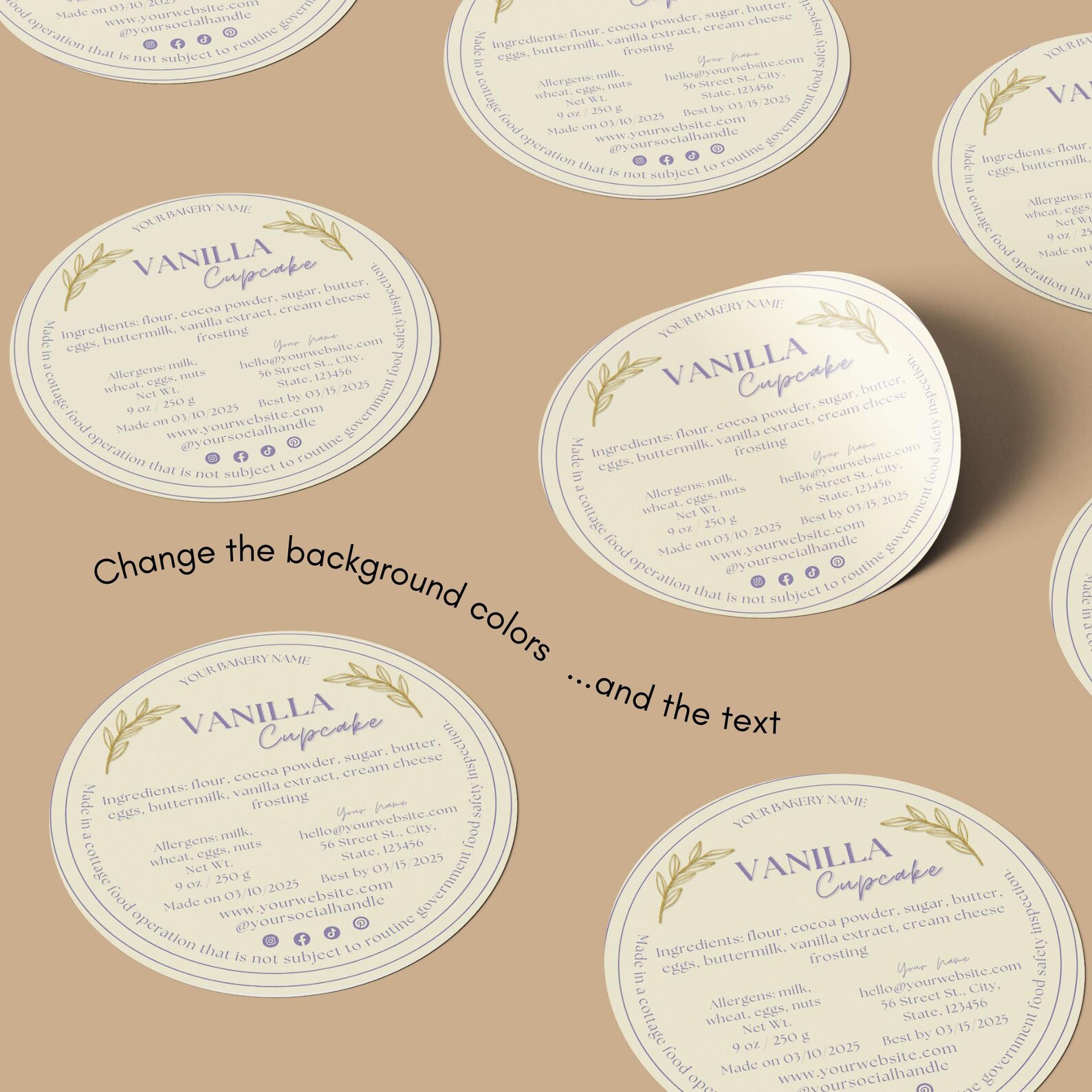 Cottage Law Bakery Labels Canva Template | Editable Round Stickers ...