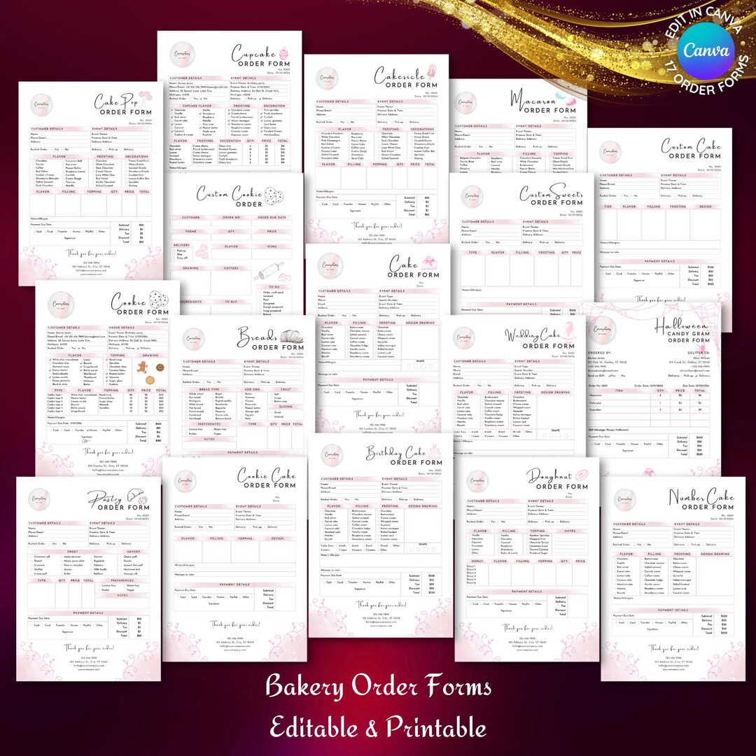 Bakery Order Forms Editable Canva Template, Cupcake, Cookie, Bread ...