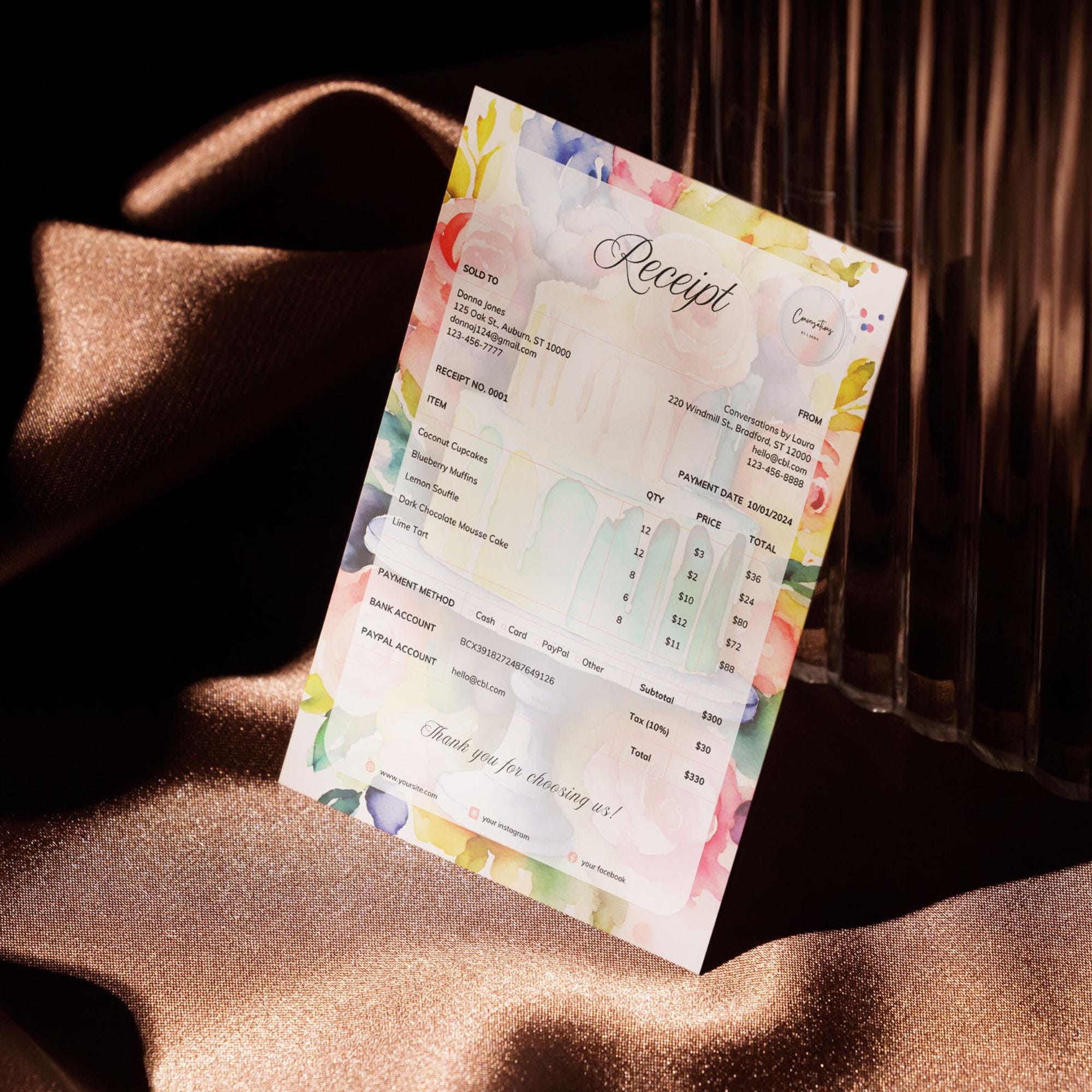 Cake Shop Receipt Editable Canva Template | Bakery Receipt | Cake Shop ...