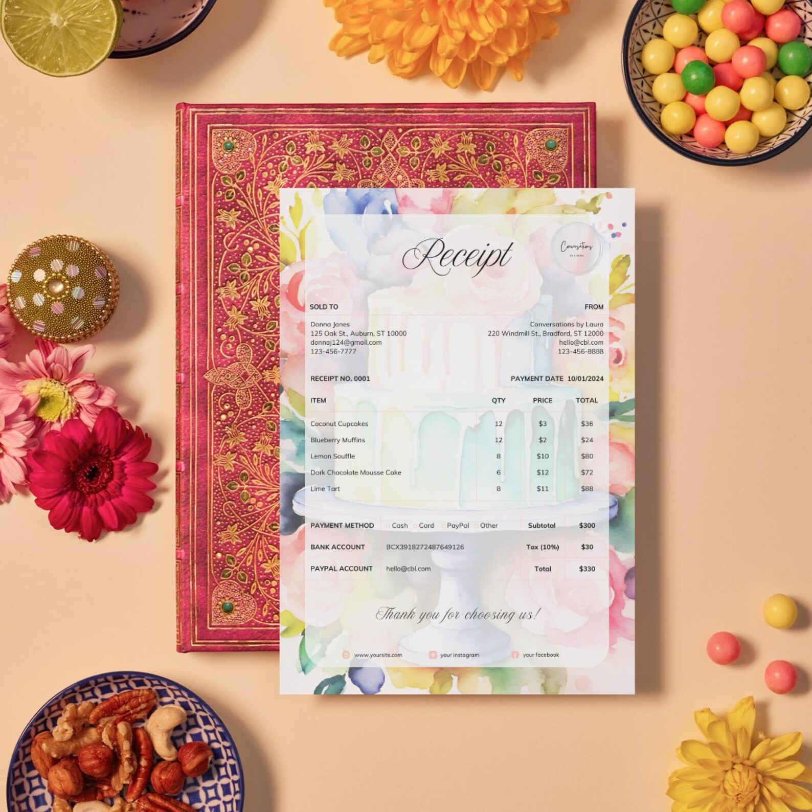 Cake Shop Receipt Editable Canva Template | Bakery Receipt | Cake Shop ...