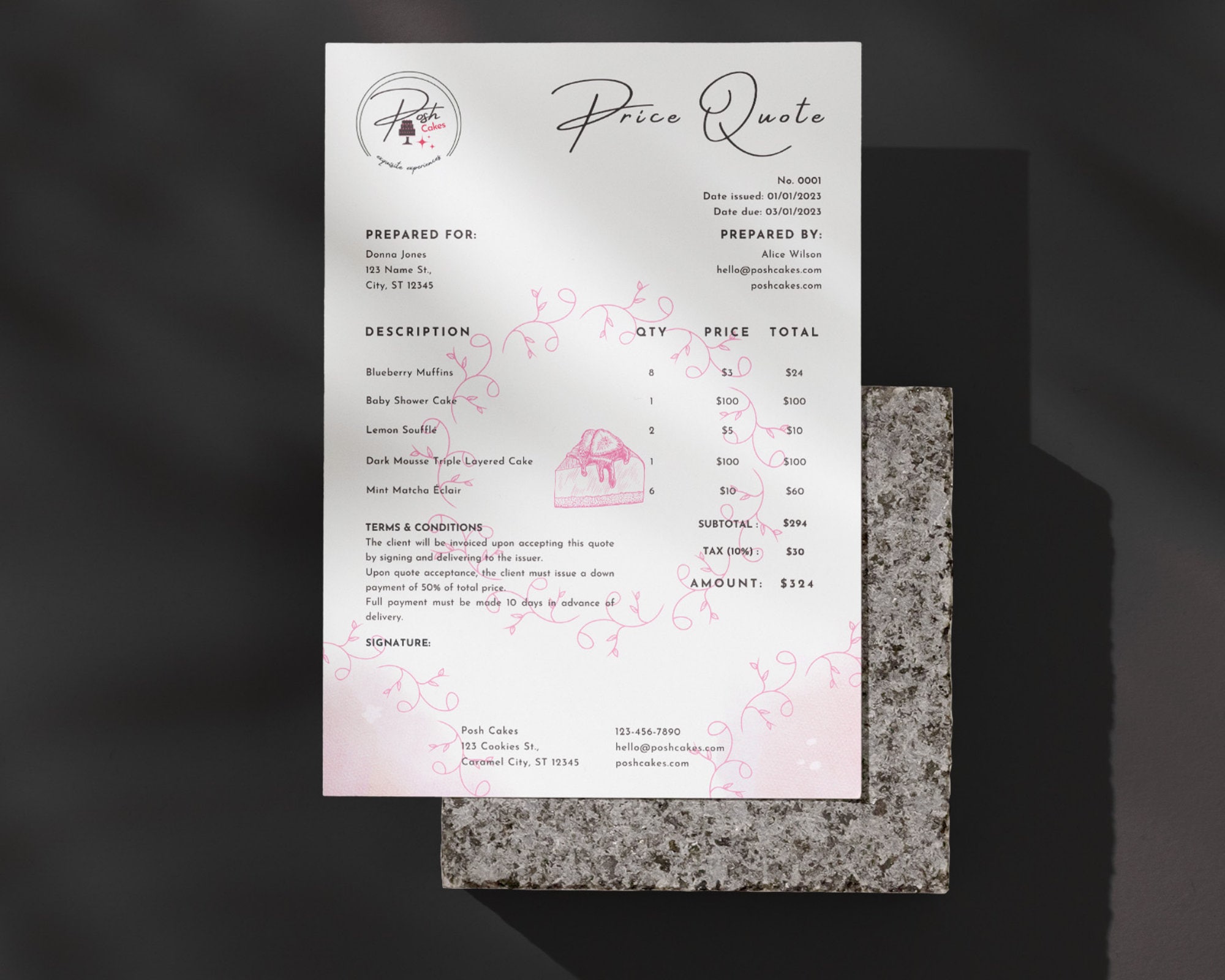 Bakery Price Quote Editable Canva Template Deluxe Bakery Collection ...