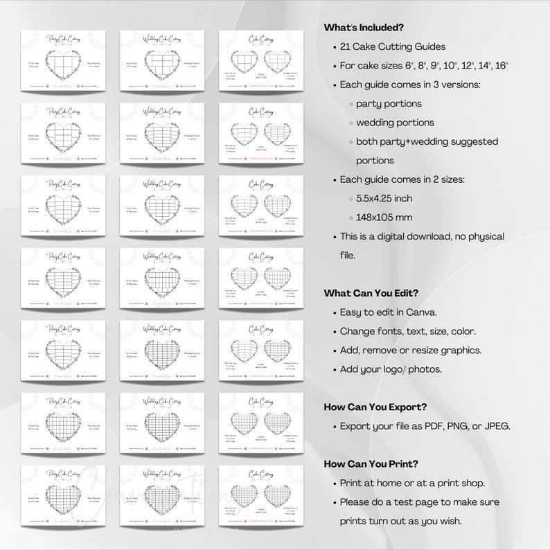 Heart Cake Cutting Guides, Cake Serving Suggestion for Bakery, Cake Decorator, Deluxe Bakery ...