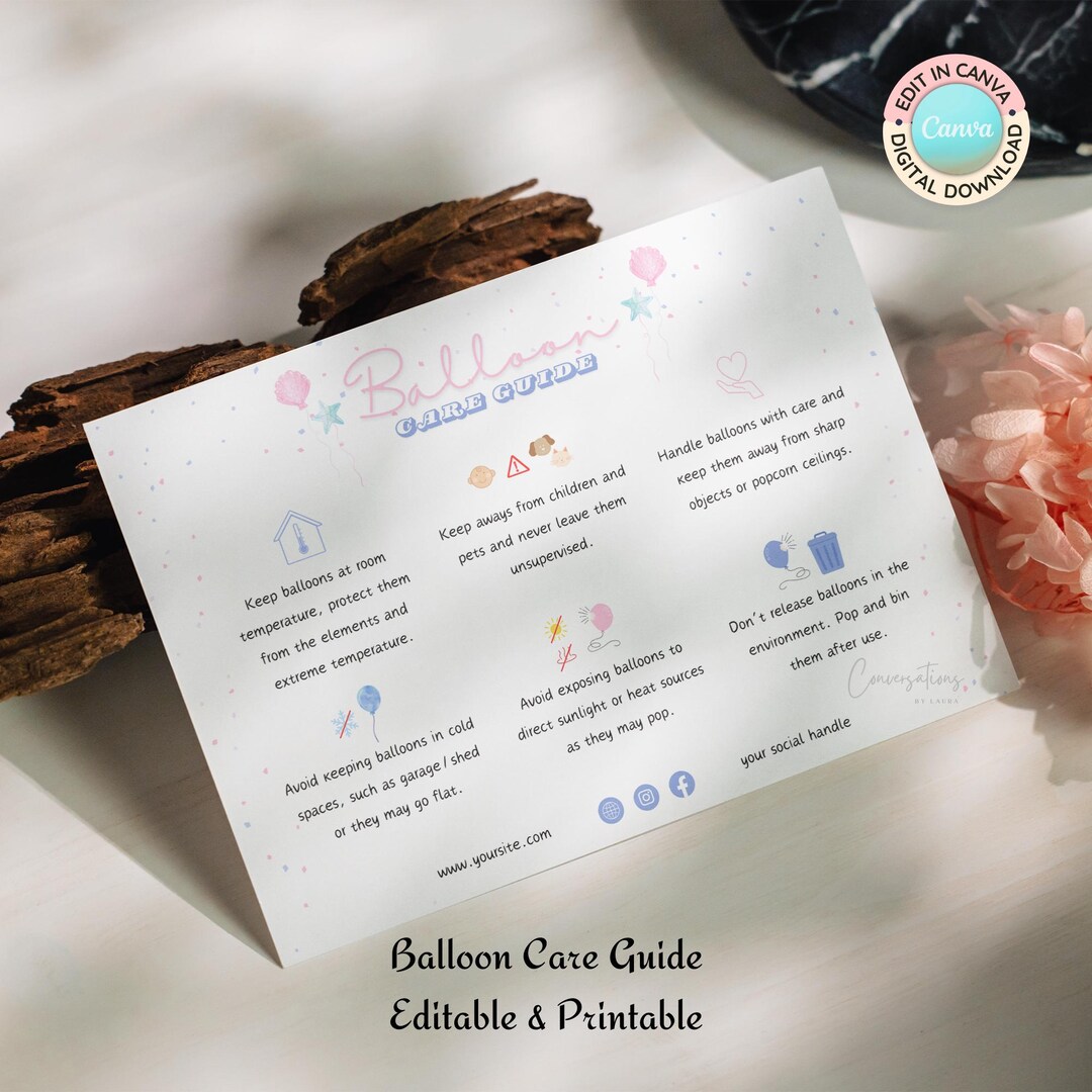 Balloon Care Card Canva Template, Editable Client Handout, Balloon ...