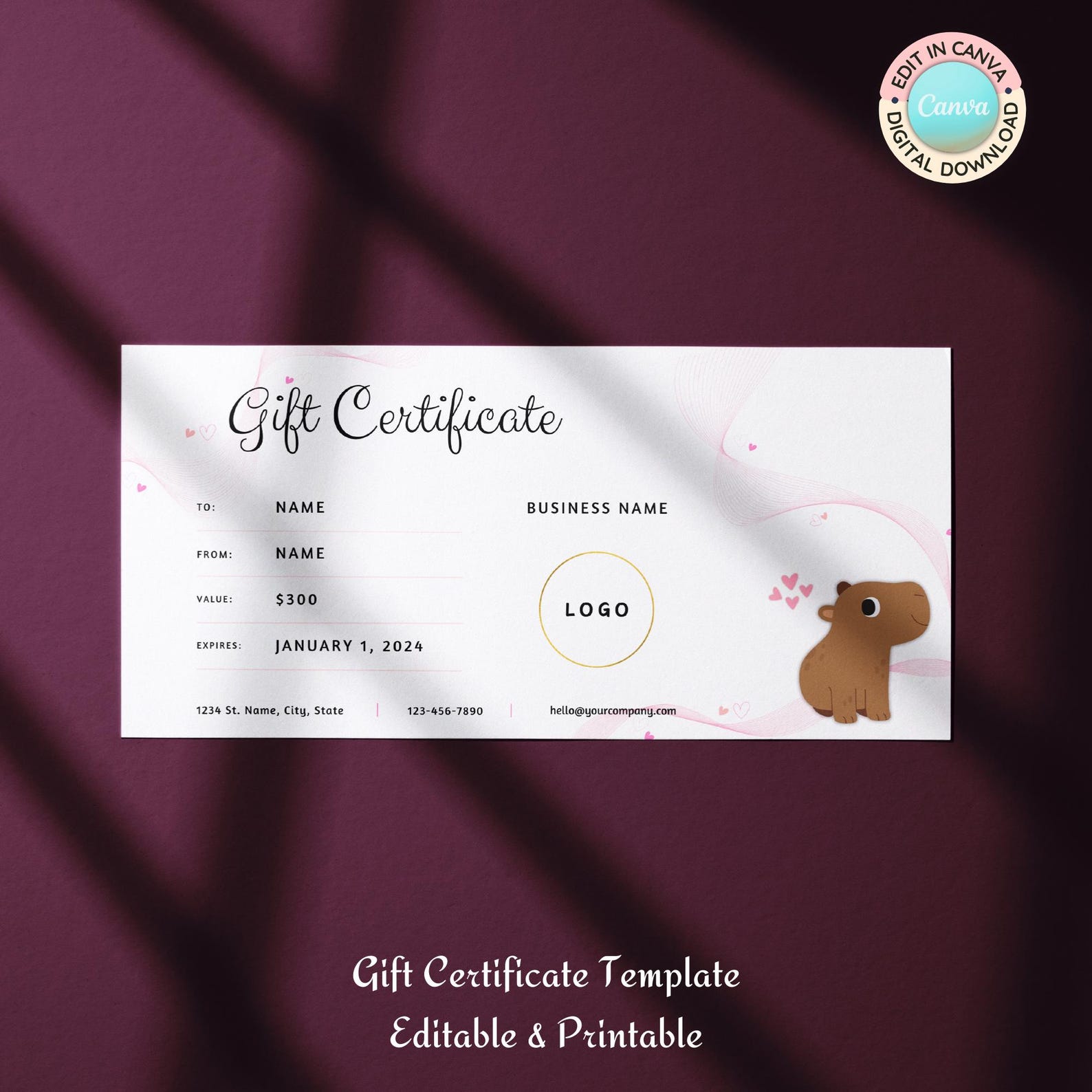 Gift Certificate Editable Canva Template | Gift Coupon, Gift Voucher ...