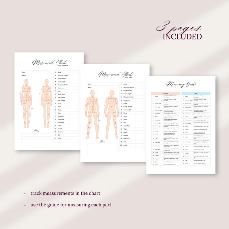 Custom Clothing Measure Chart, Tailor Measurement, Sewing Measure Table ...