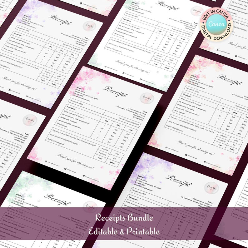 Flowers Receipt Editable Canva Template | Florist, Flower Shop, Flower ...