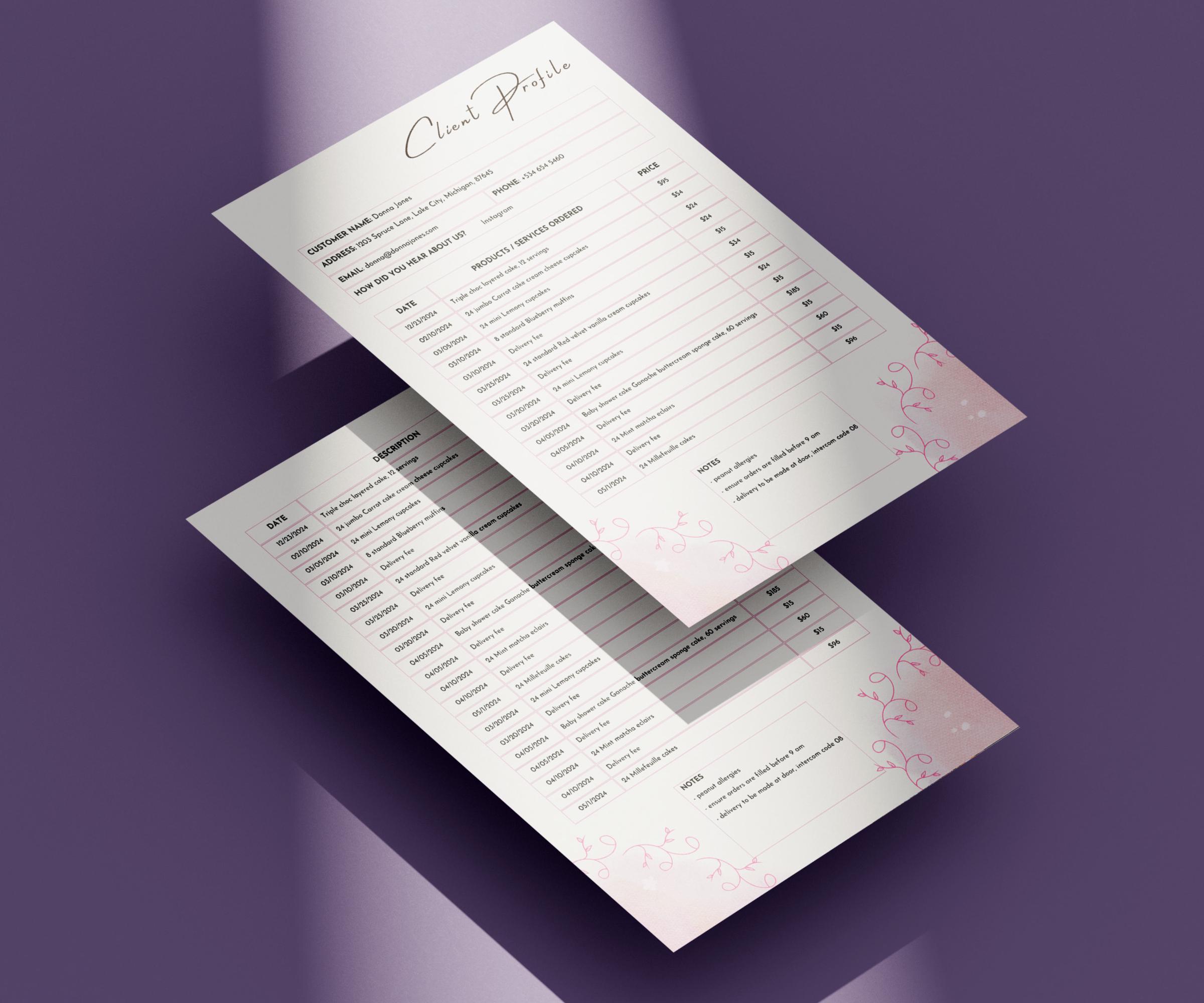 Client Profile Editable Canva Template Deluxe Bakery Collection Cake ...
