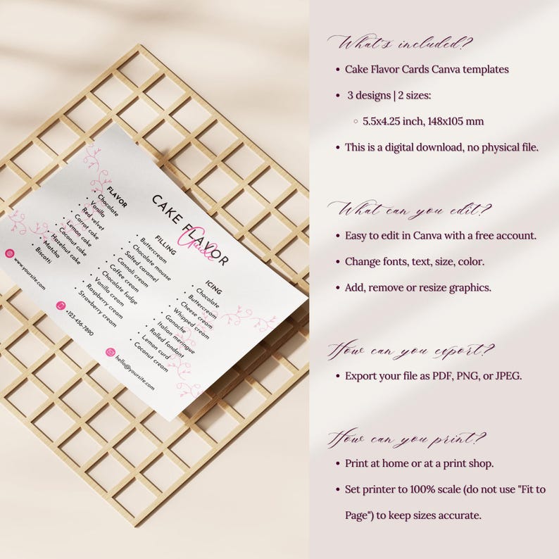 Cake Tasting Guides for Bakery, Cake Consultation, Cake Flavor Card ...