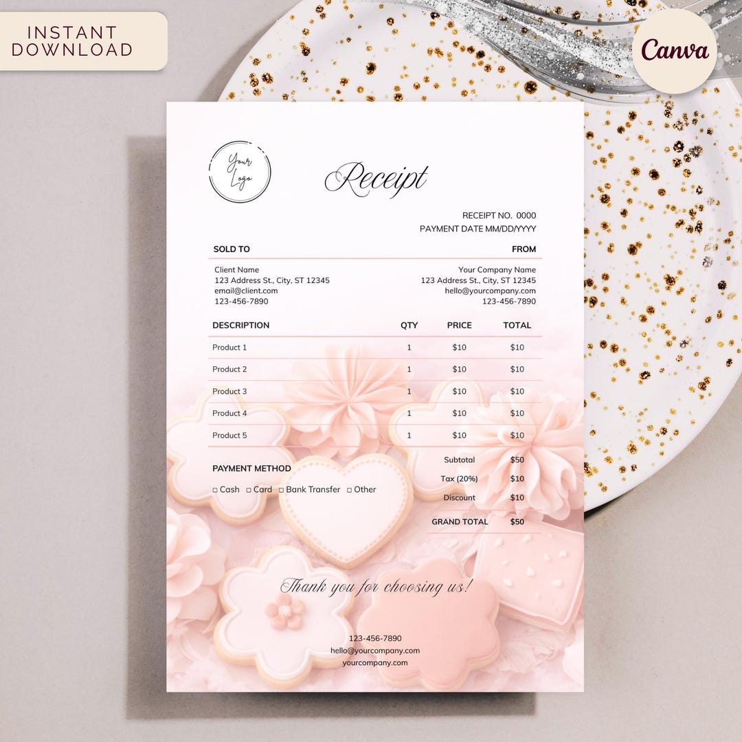 Cake Shop Receipt, Bakery Payment Confirmation, Instant Download ...