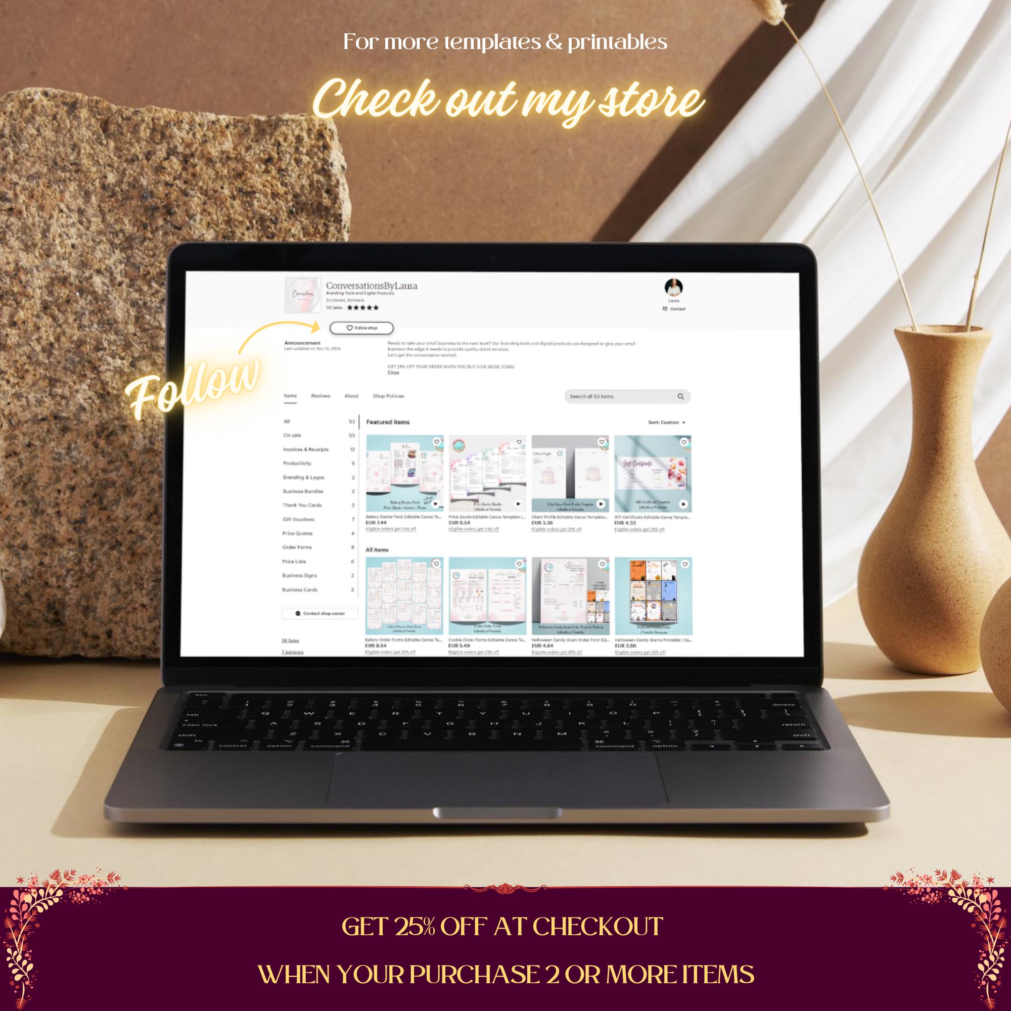 Inventory List Editable Canva Template | Cake Shop, Home Baking ...