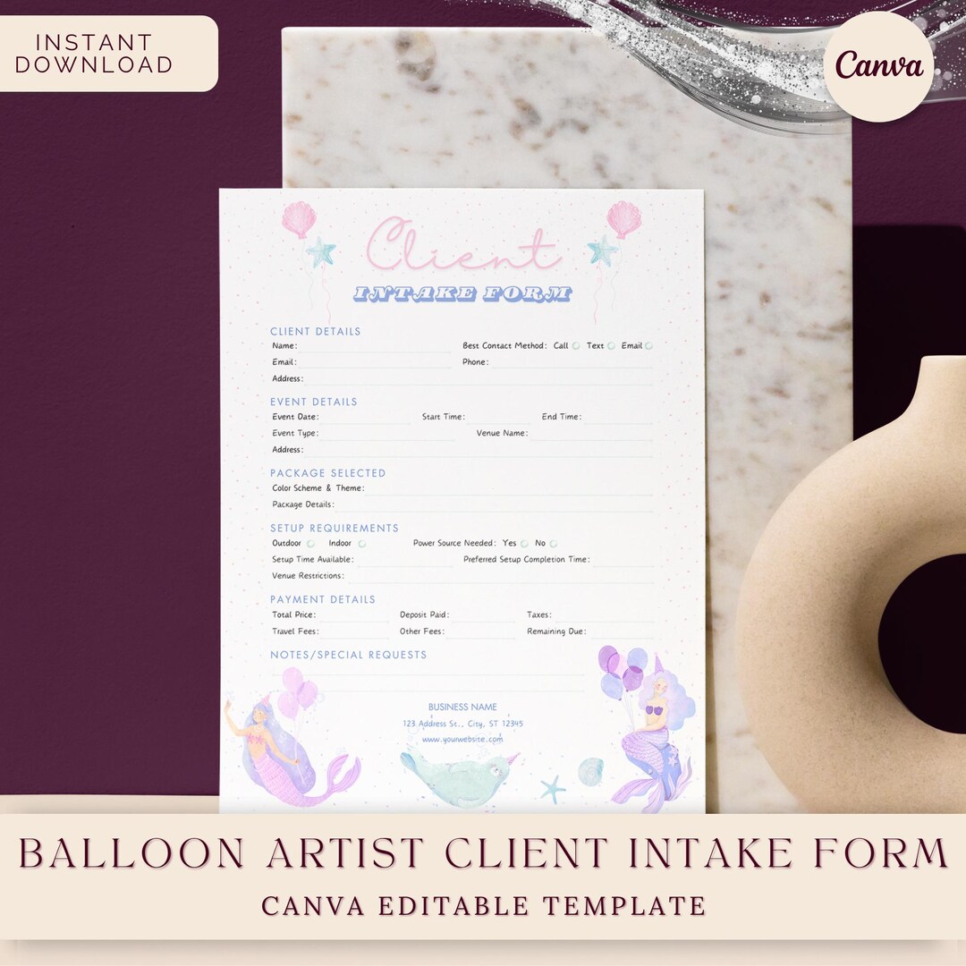Balloon Artist Client Intake Form, Balloon Business Onboarding for ...