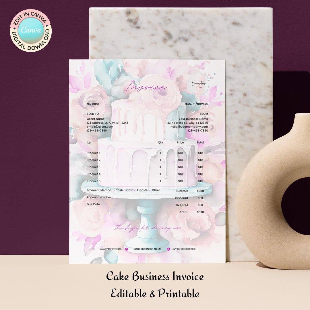 Invoice Editable Canva Template | Bakery, Cake Decorator, Small Baking ...