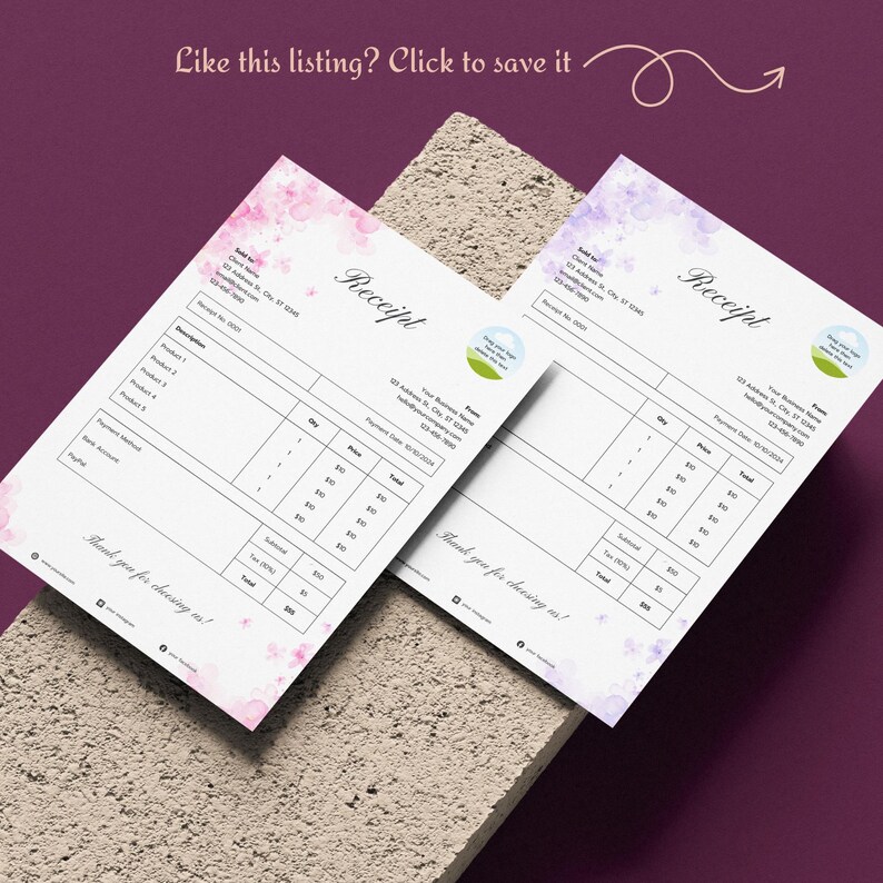Flowers Receipt Editable Canva Template | Florist, Flower Shop, Flower ...