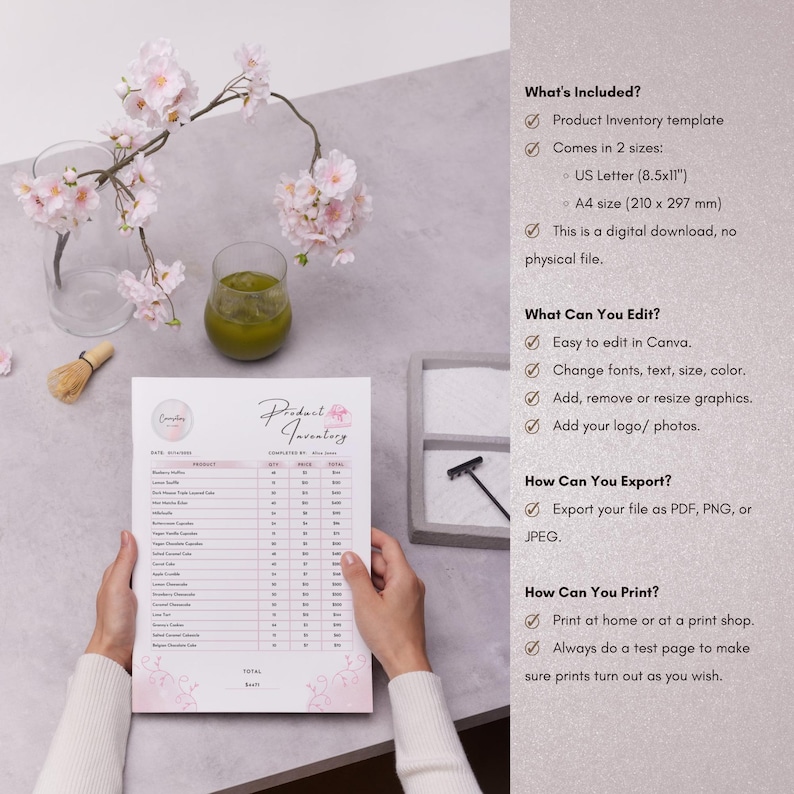 Inventory List Editable Canva Template | Cake Shop, Home Baking ...