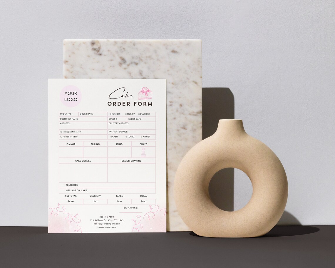 Cake Order Form Editable Canva Template Deluxe Bakery Collection Cake ...