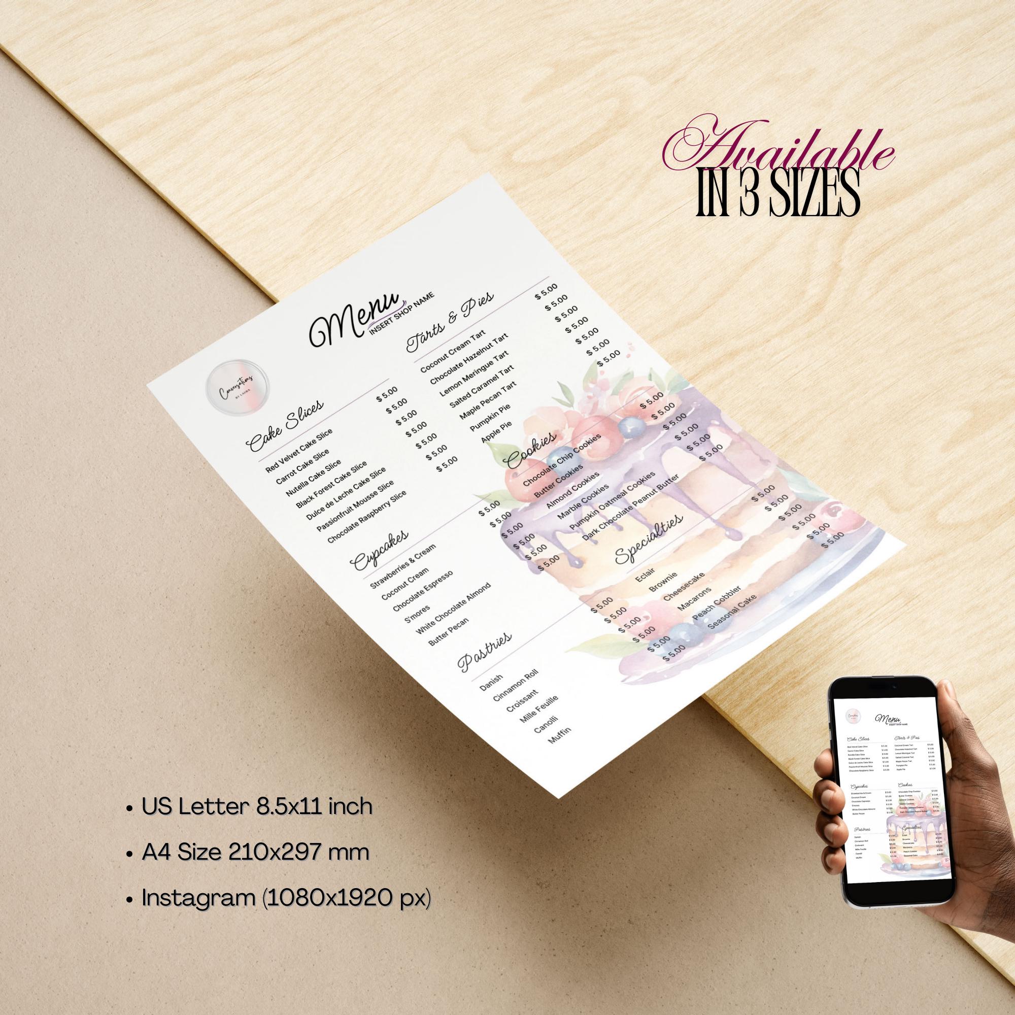 Cake Shop Price List Editable Canva Template | Cake Menu, Instagram ...