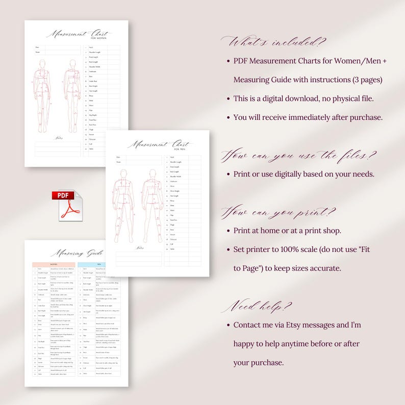 Custom Clothing Measure Chart, Sewing Measurements & Fitting Template ...