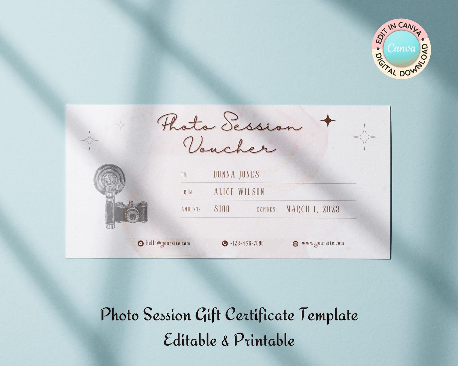 Photo Session Gift Certificate Editable Canva Template Events, Family ...