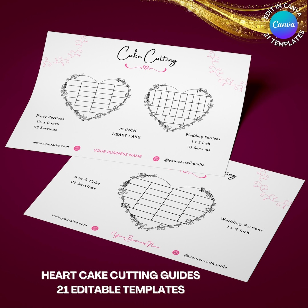 Heart Cake Cutting Guides, Cake Serving Suggestion for Bakery, Cake ...