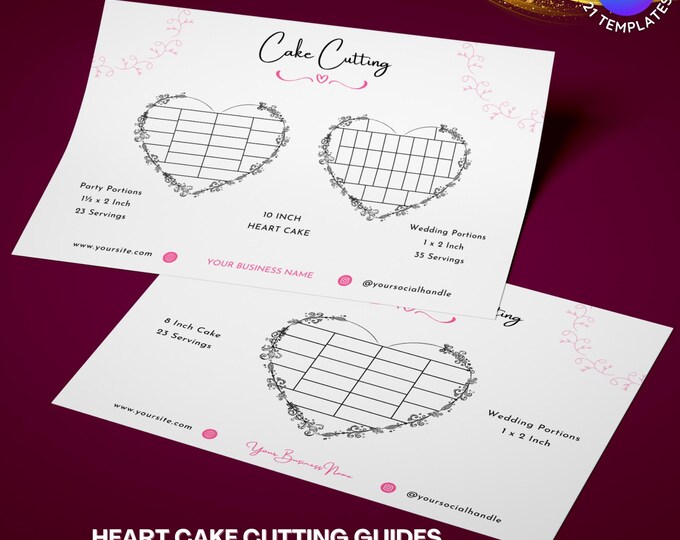 Heart Cake Cutting Guides, Printable Cake Cutting Template, Vintage ...