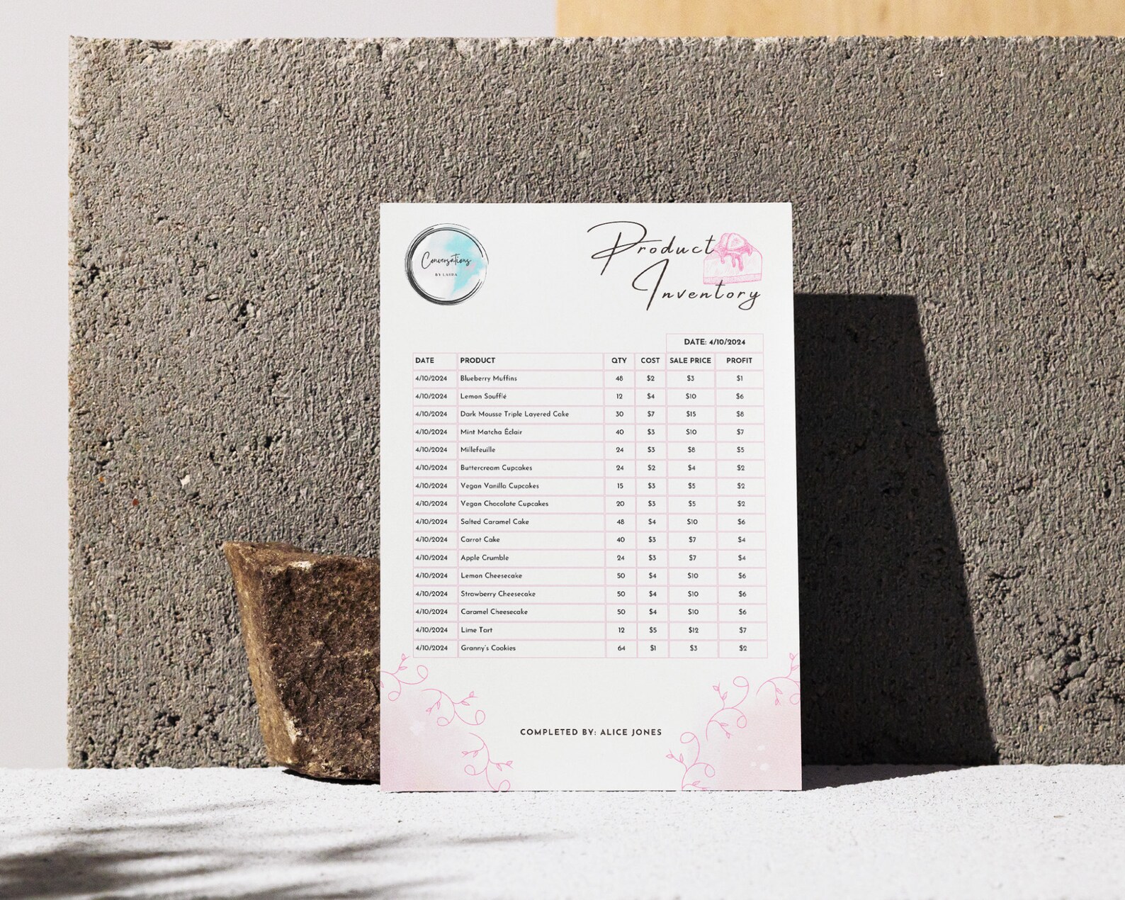 Inventory List Editable Canva Template Deluxe Bakery Collection Cake ...