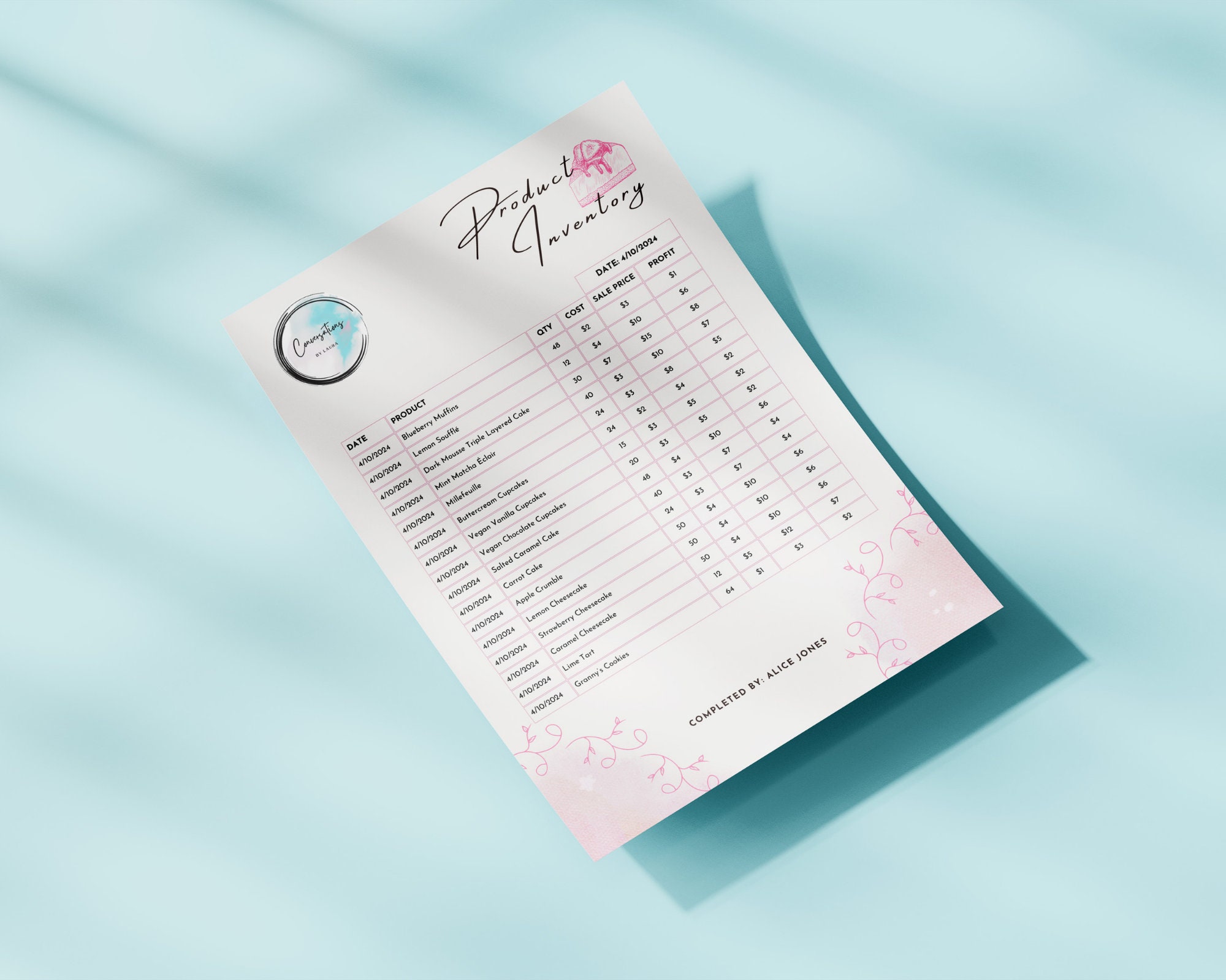 Inventory List Editable Canva Template Deluxe Bakery Collection Cake ...