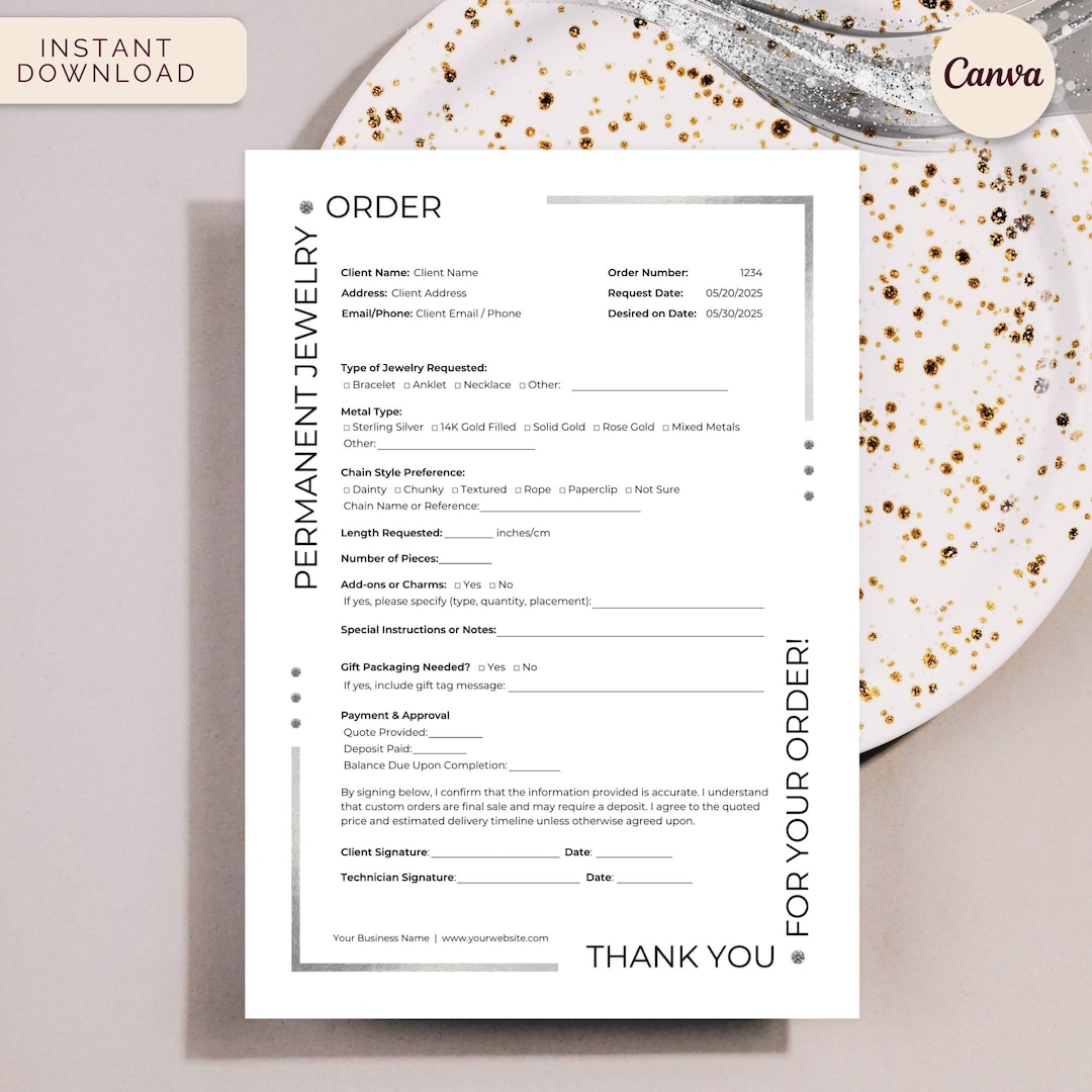 Permanent Jewelry Custom Order Form, Instant Download Editable Canva ...