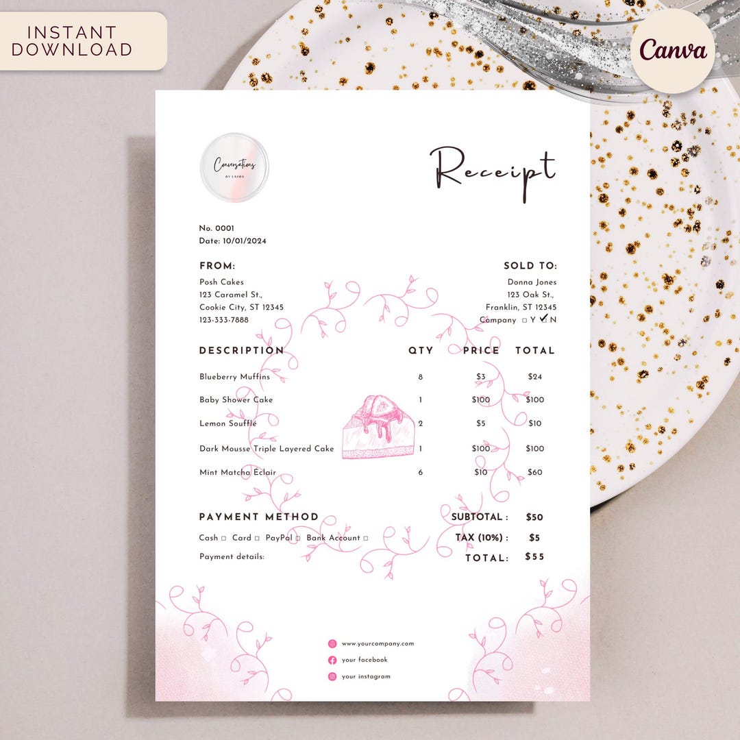 Bakery Receipt, Payment Receipt, Cake Shop, Home Baking Business, Cake ...