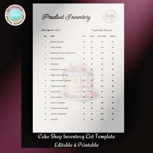 Inventory List Editable Canva Template | Bakery, Cake Decorator, Home ...