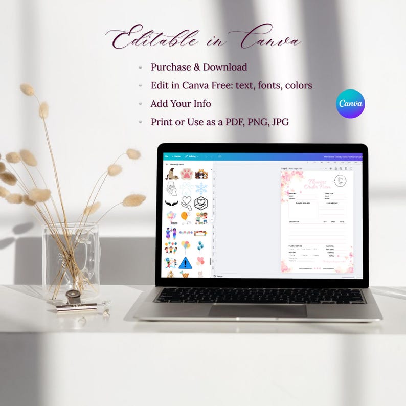 Florist Order Form, Flower Arrangement Client Consultation, Instant ...