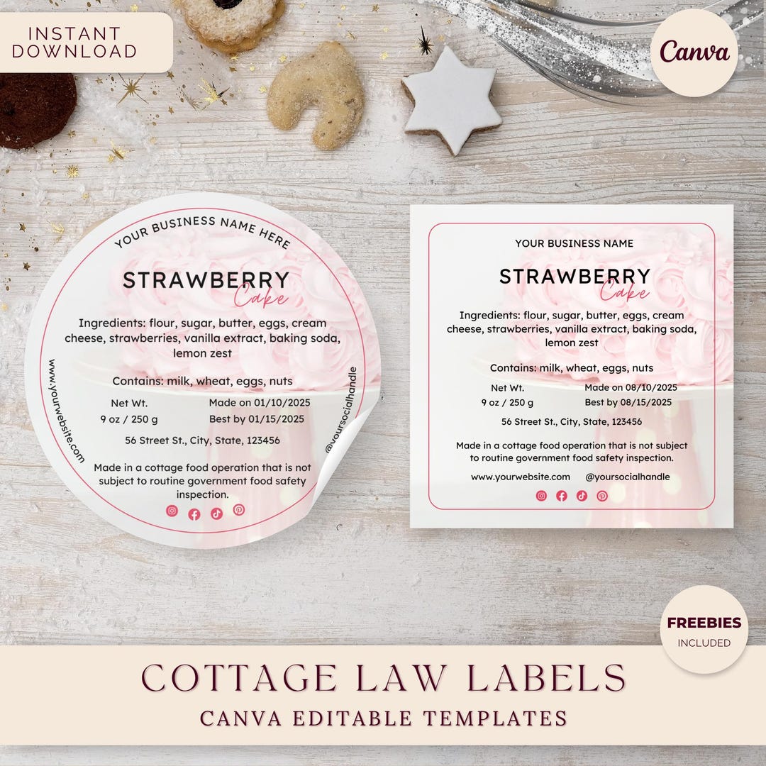 Cottage Law Bakery Labels, Round & Square, Cake Ingredients Stickers ...