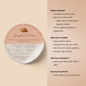 Cottage Law Bakery Label Canva Template | Round Sticker, Ingredients ...