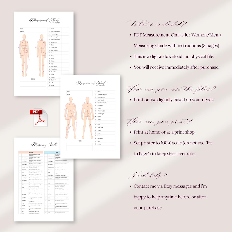 Custom Clothing Measure Chart, Tailor Measurement, Sewing Measure Table ...