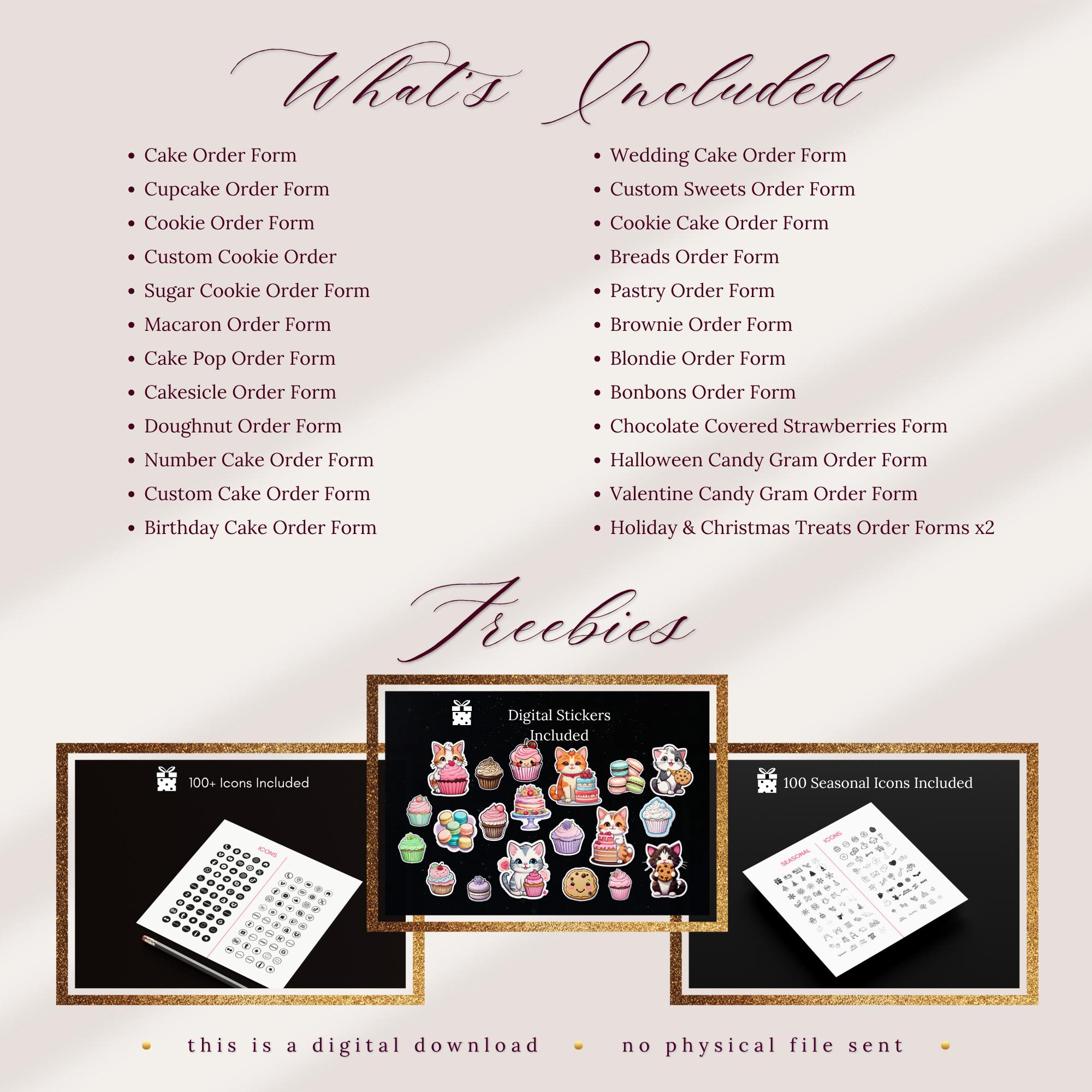 Bakery Order Forms, Baked Goods Custom Order Forms for Cake Business ...