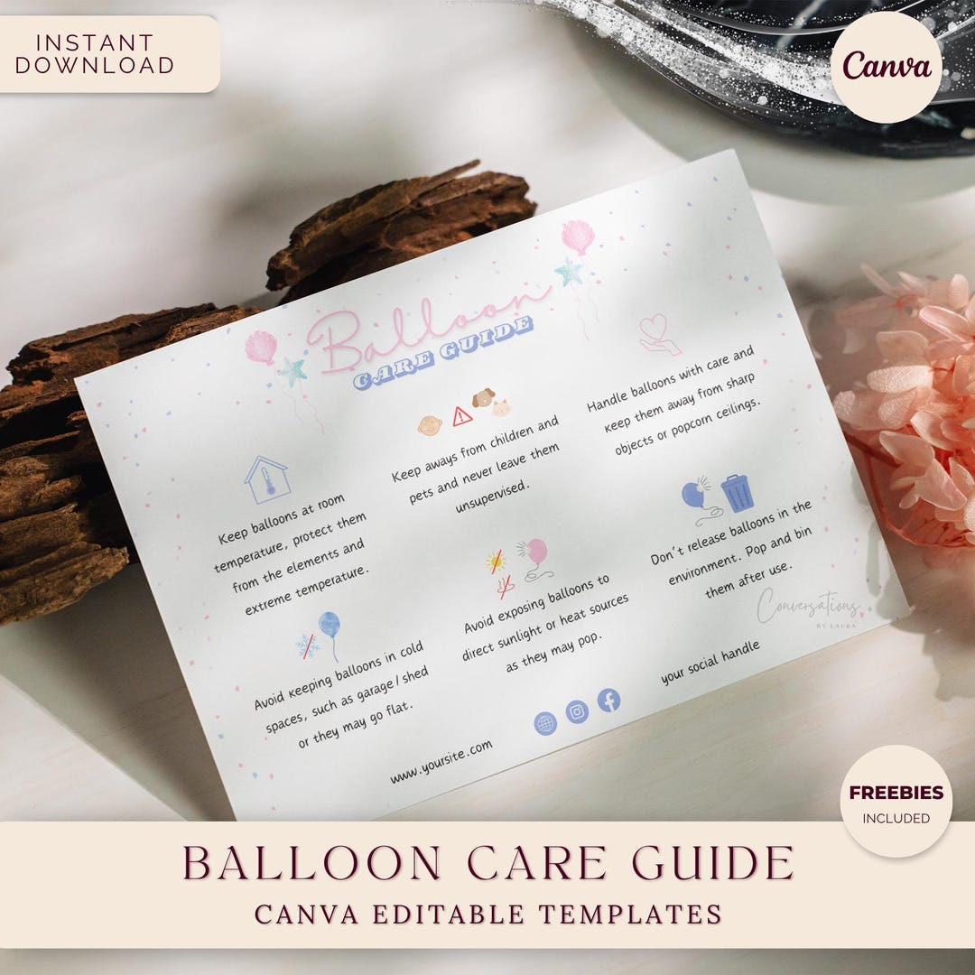 Balloon Care Card, Editable Client Handout for Balloon Artists, Balloon ...