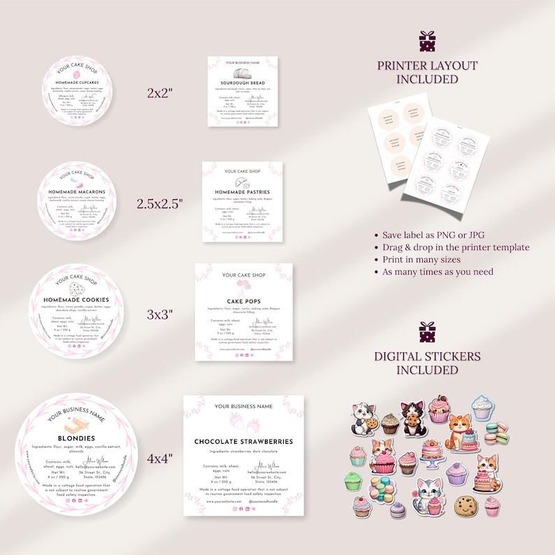 Cottage Law Bakery Labels Bundle, Cake Shop Ingredient Stickers ...