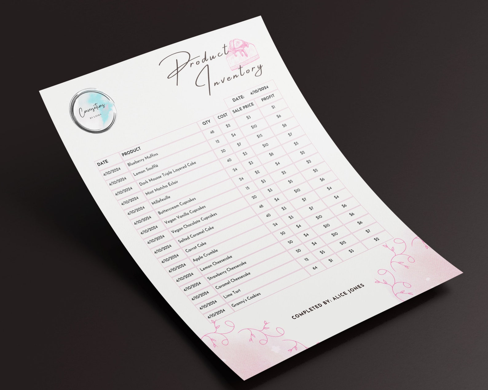 Inventory List Editable Canva Template Deluxe Bakery Collection Cake ...