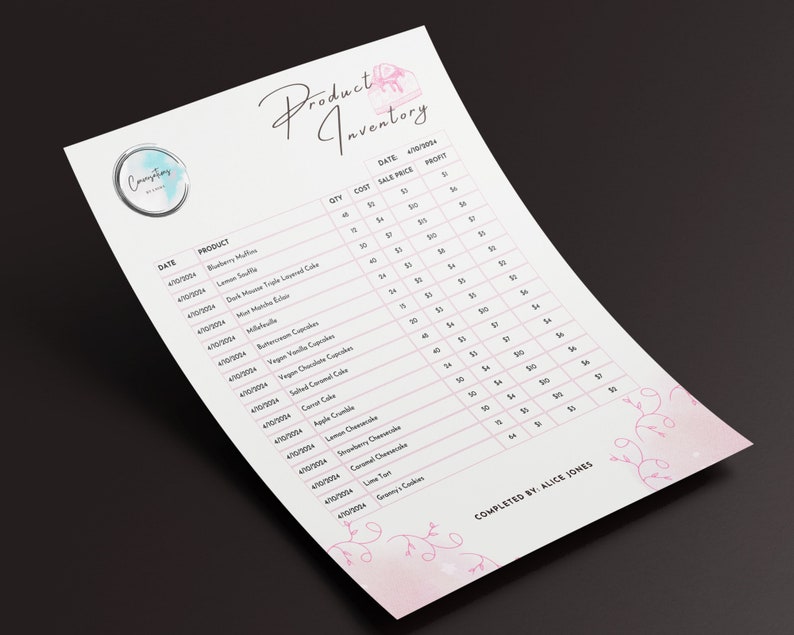 Inventory List Editable Canva Template Deluxe Bakery Collection Cake ...
