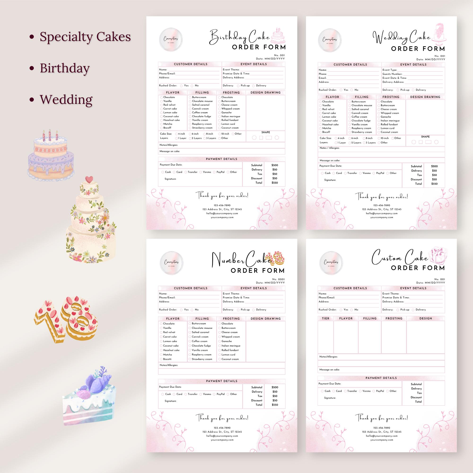 Bakery Order Forms, Baked Goods Custom Order Forms for Cake Business ...