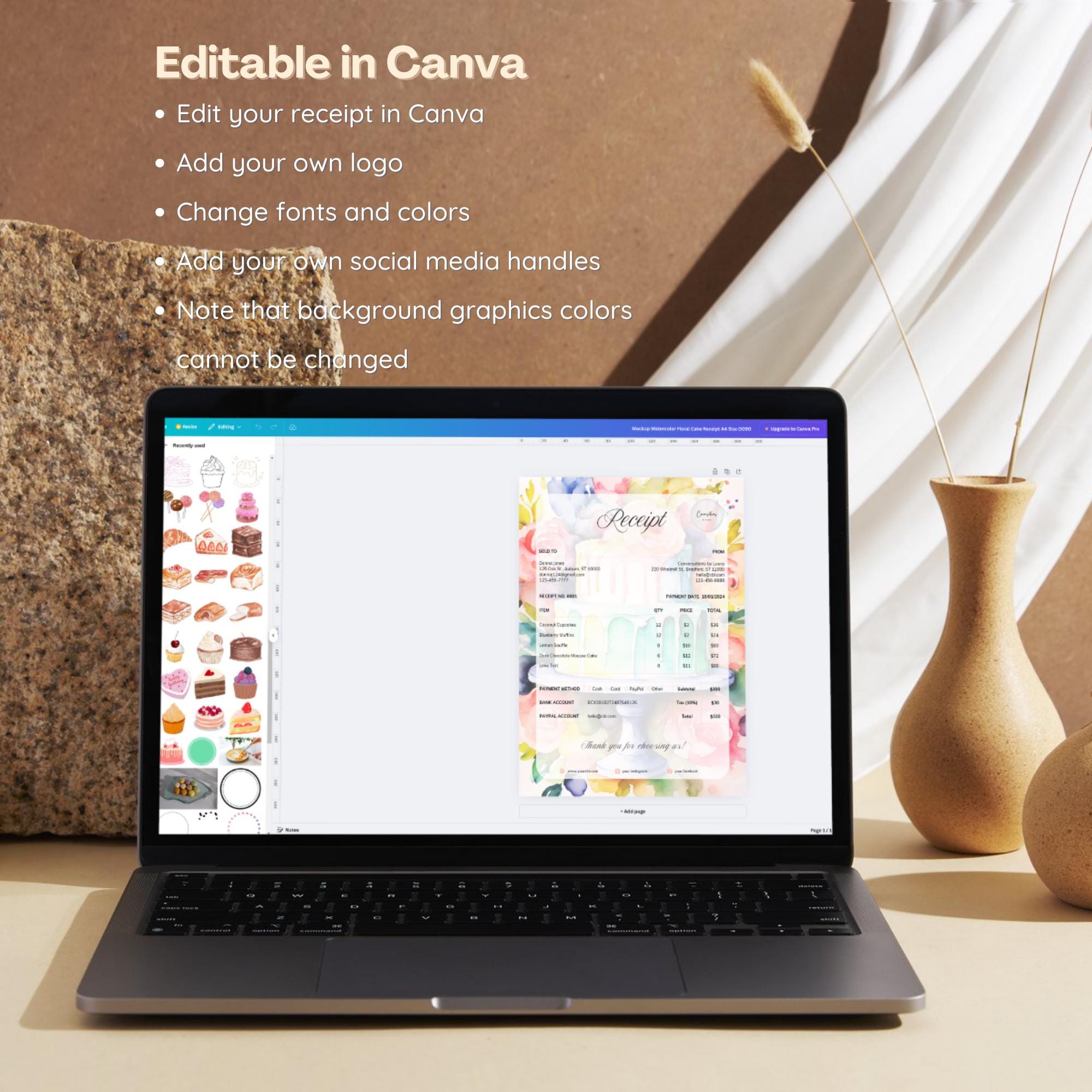 Cake Shop Receipt Editable Canva Template | Bakery Receipt | Cake Shop ...